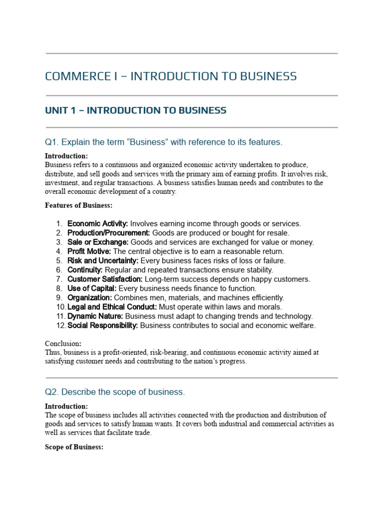 Commerce I Revision Notes | PDF | Feasibility Study | Strategic Management