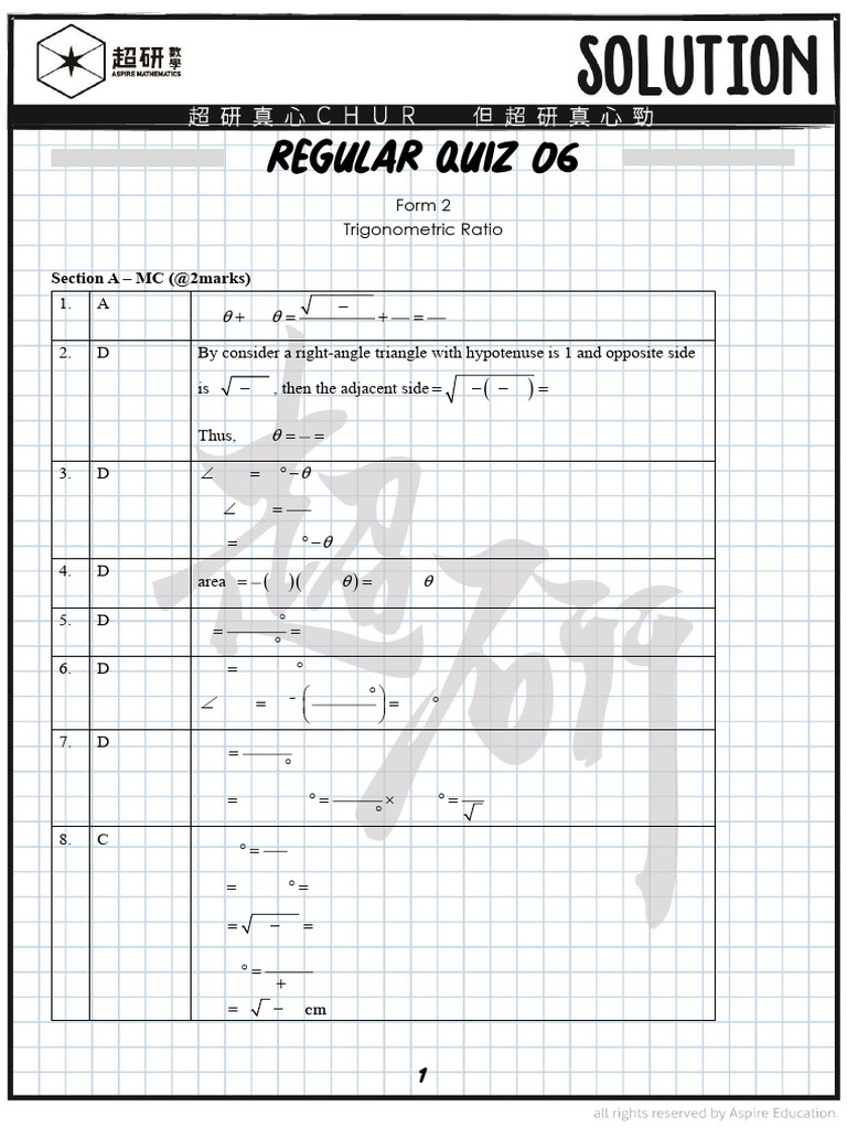 S2 Q06 Trigonometric Ratio Ver2023 Quiz Solution | PDF | Trigonometry ...