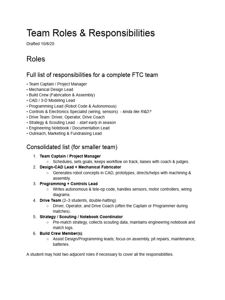 Team Roles & Responsibilities | PDF
