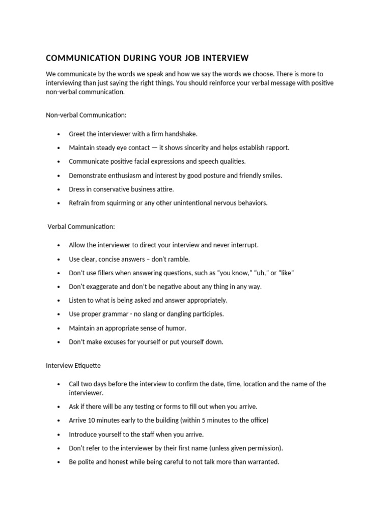Communication During Your Job Interview | PDF