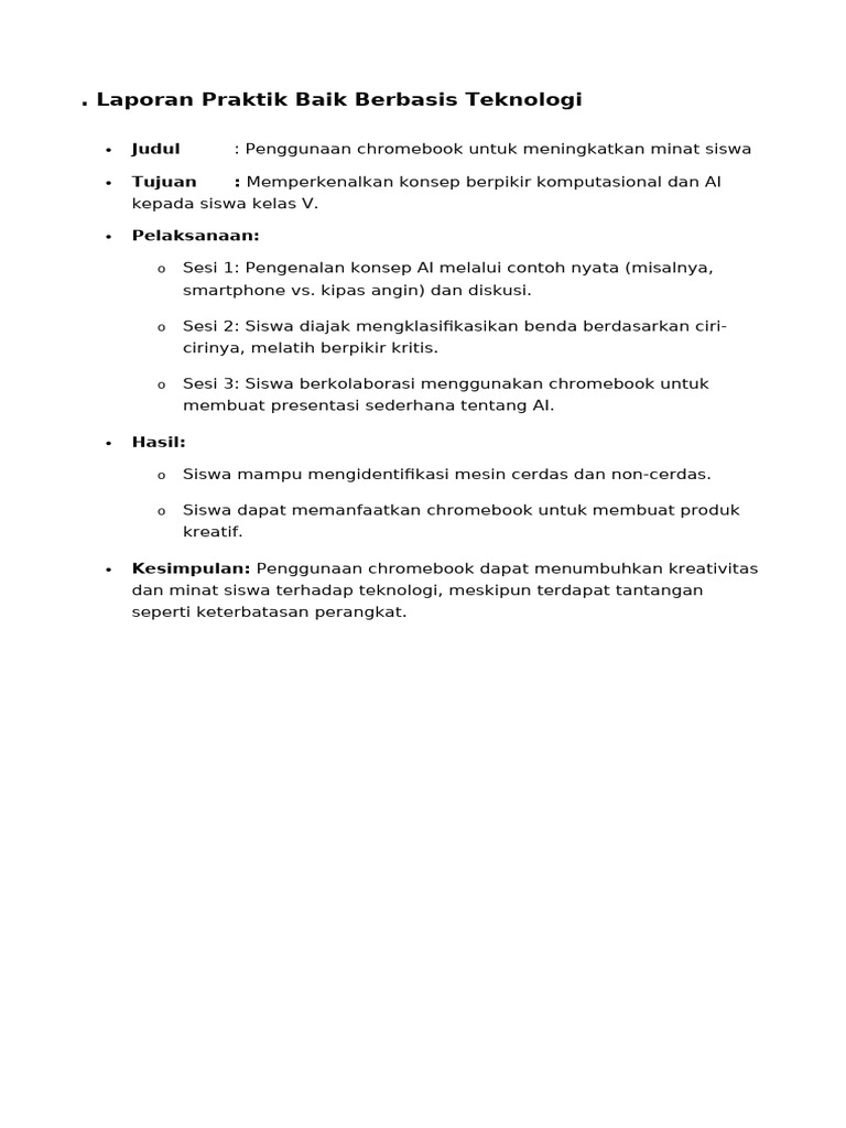 Laporan Praktik Baik Berbasis Teknologi | PDF