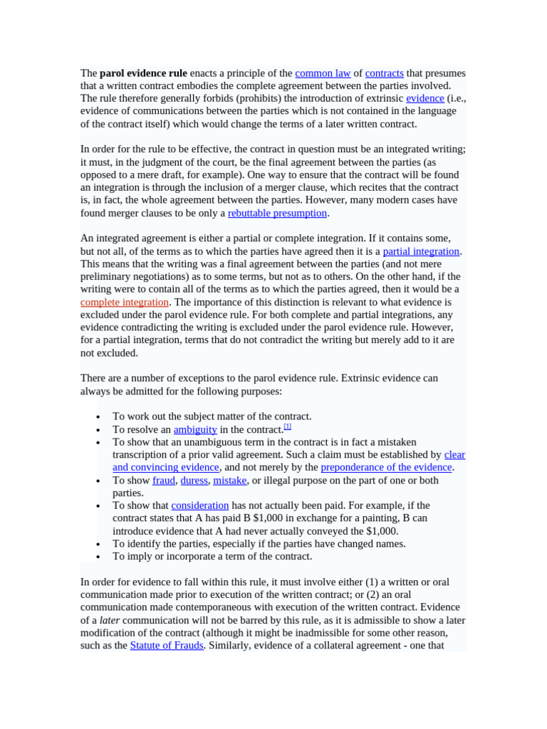 Parol Evidence Rule | PDF | Parol Evidence Rule | Business Law