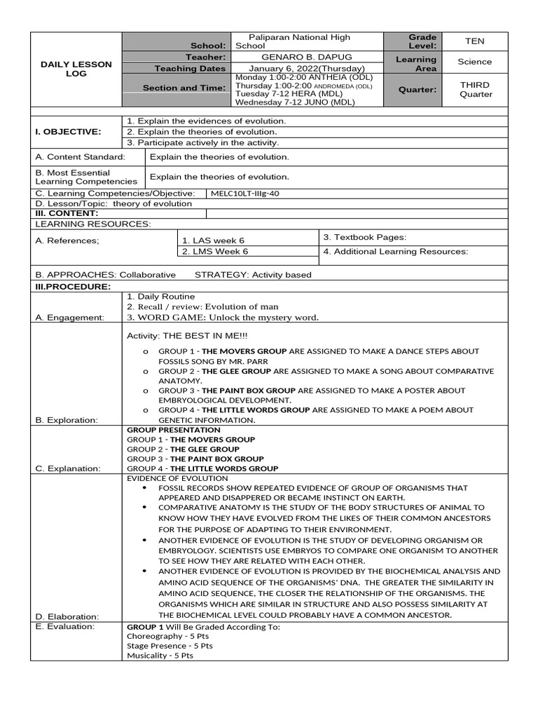 DLP Observation (3rdQ) | PDF | Change | Evolution