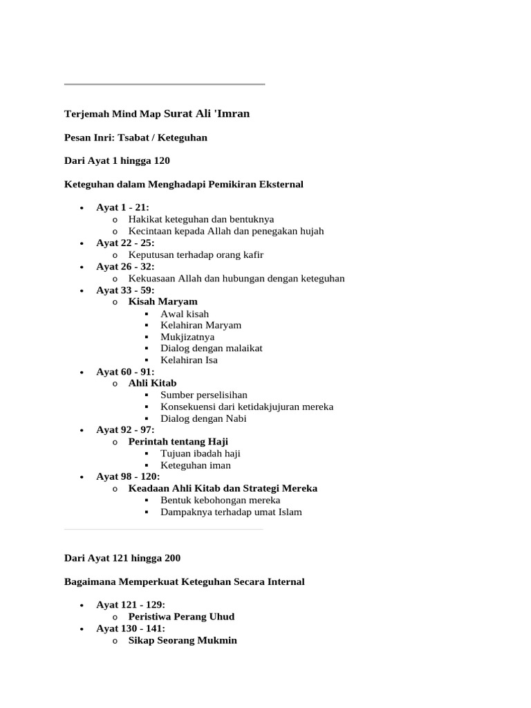 Terjemah Mind Map Surat Ali Imron | PDF