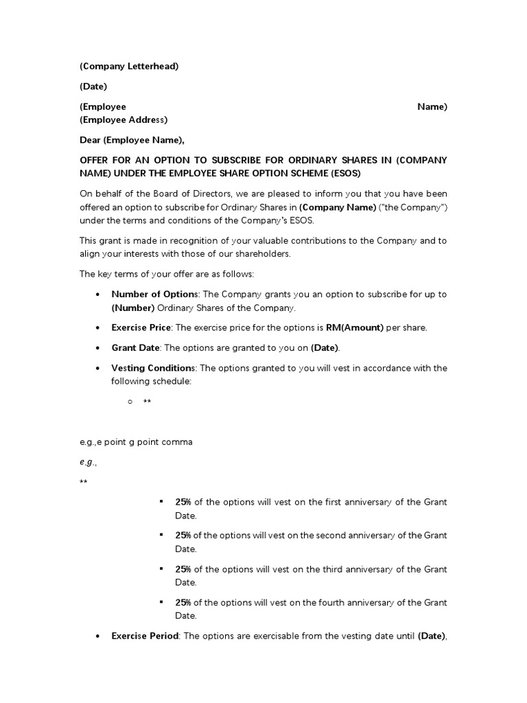 Letter of Offer and Acceptance Employee Share Option Scheme (ESOS ...