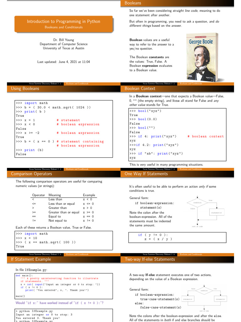 Summer7 Booleans Conditionals Nup | PDF | Boolean Data Type | Logic