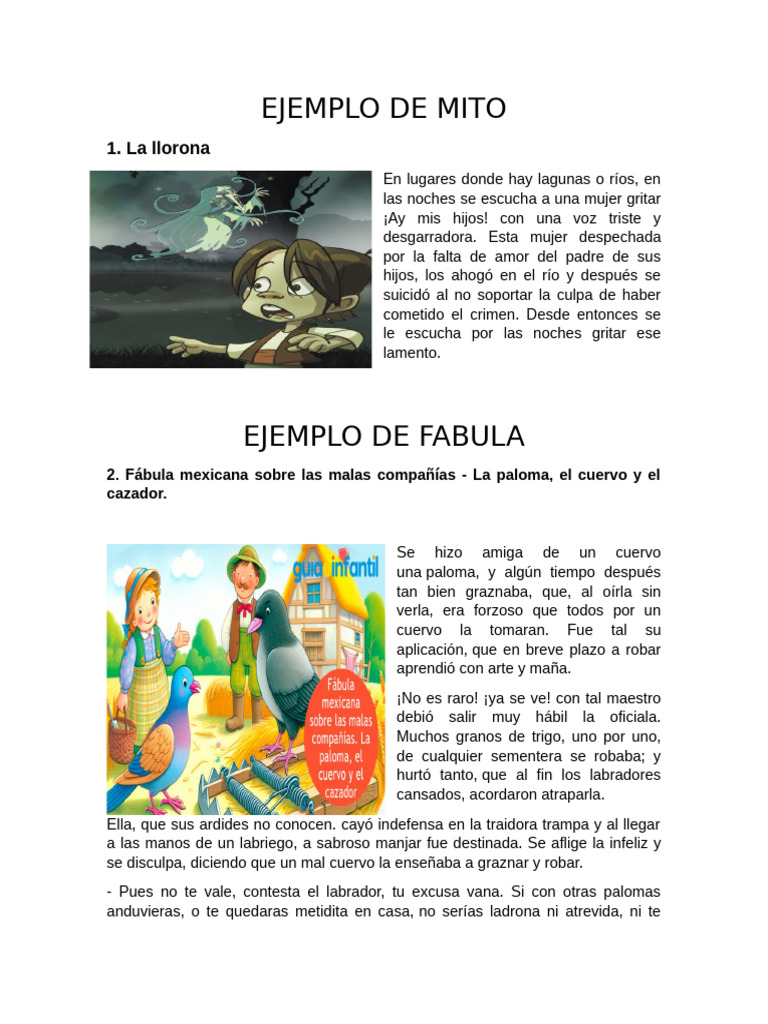 Ejemplo de Mito - Fabula - Leyenda | PDF