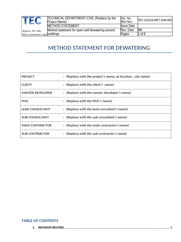 TEC-312319 - MET-DoR-002 (Method Statement For Open Well Dewatering Works Around Buildings) (K ...