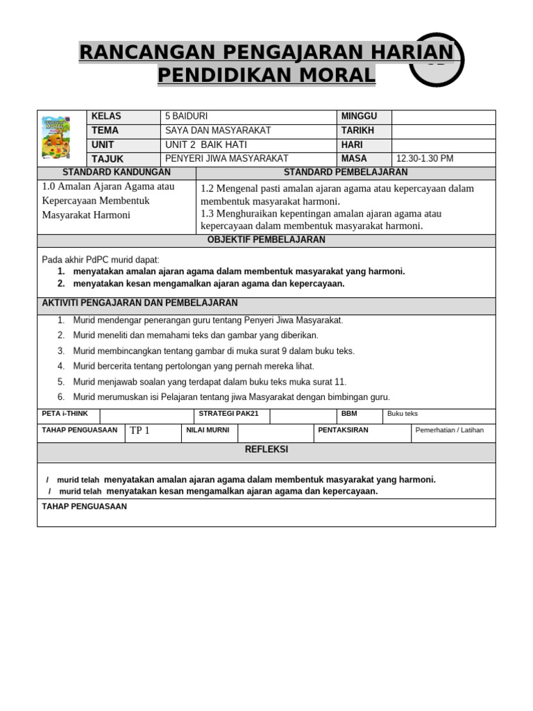Rph Pendidikan Moral Tahun 5 - Minggu 4 - Copy | PDF