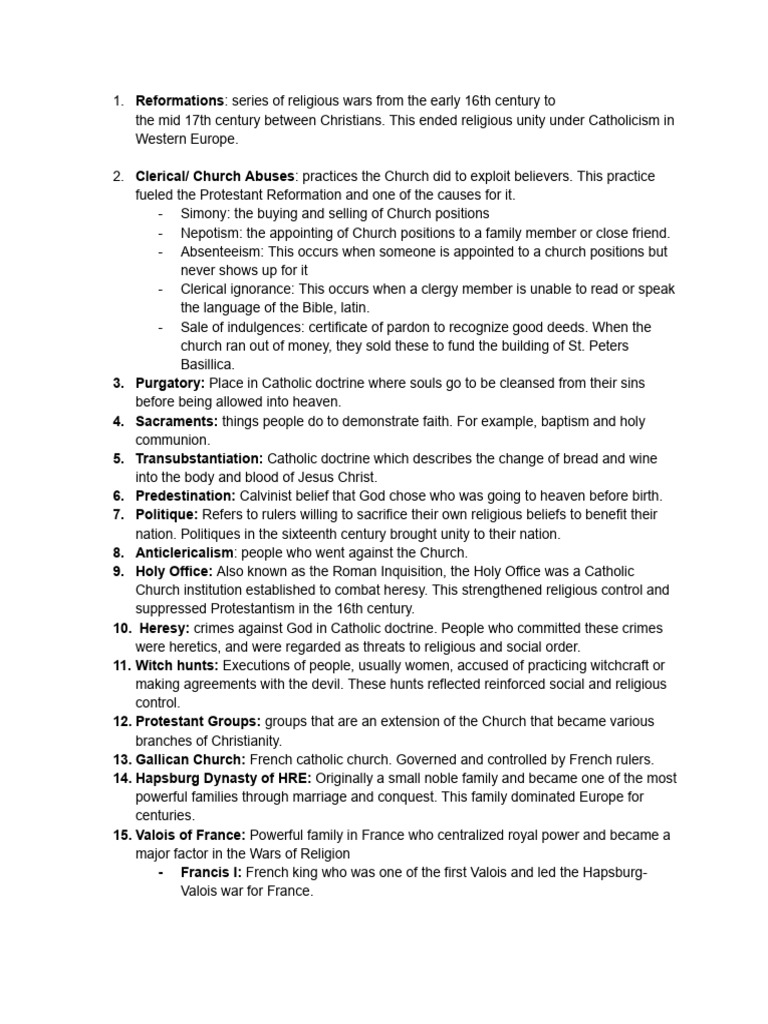 Chapter 13 AP European History Vocabulary | PDF | Protestantism ...