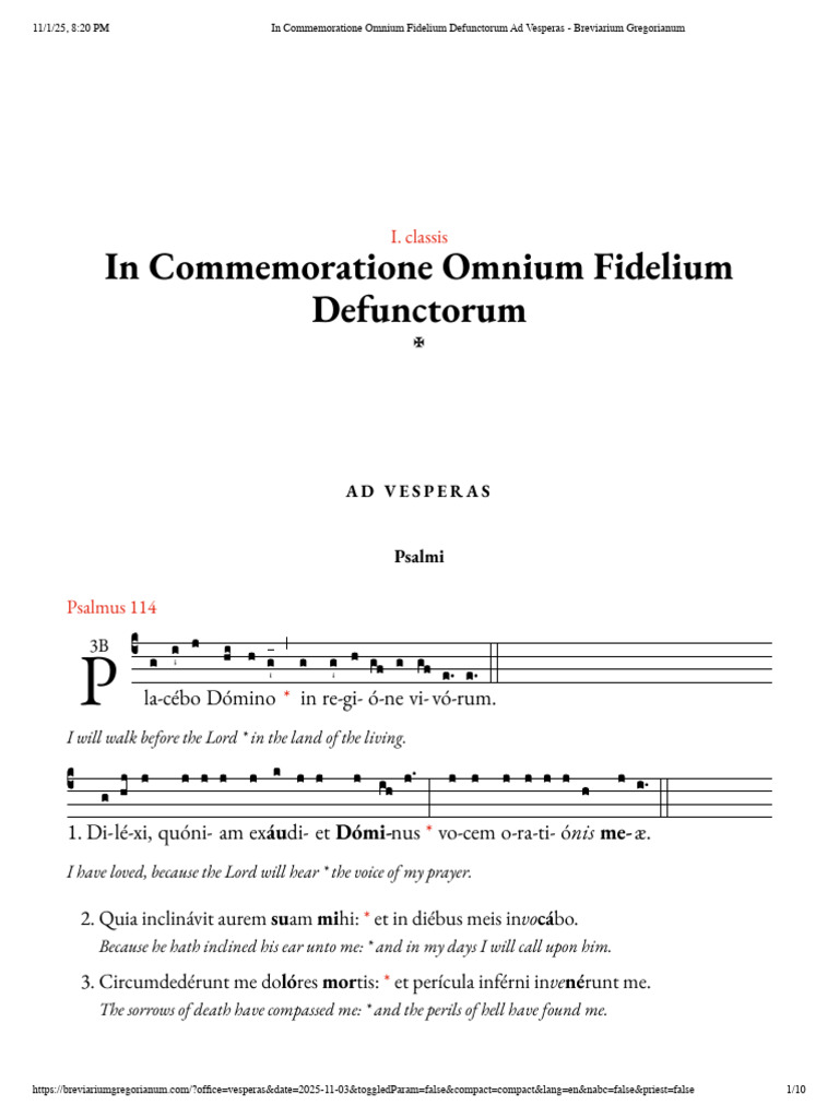 In Commemoratione Omnium Fidelium Defunctorum Ad Vesperas - Breviarium ...
