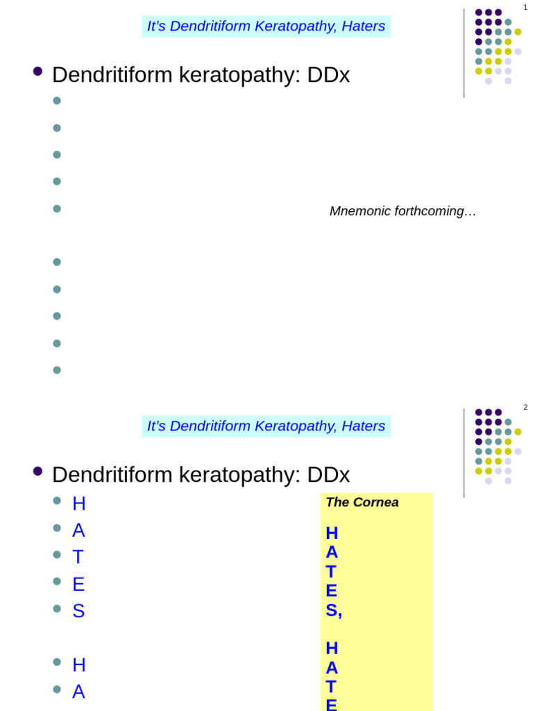 Dendritiform Keratopathy Differential Diagnosis | PDF | Epithelium ...
