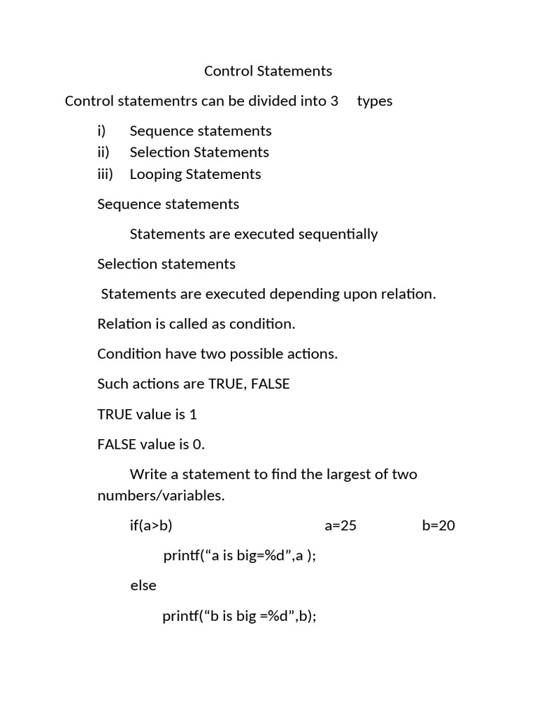 Unit 2 C Lang Control Statements | PDF