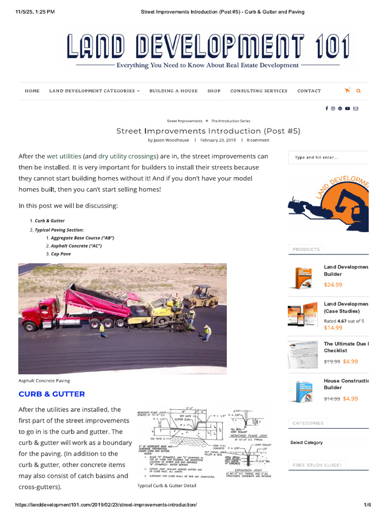 Street Improvements Introduction (Post #5) - Curb & Gutter and Paving | PDF