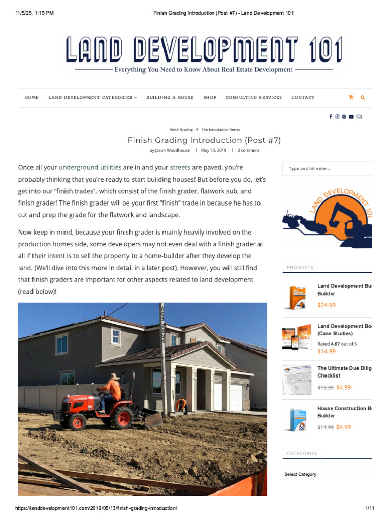 Finish Grading Introduction (Post #7) - Land Development 101 | PDF