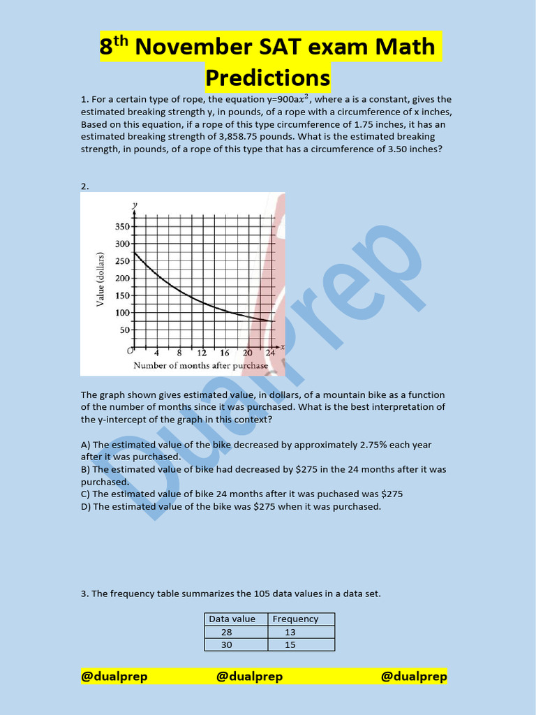 SAT Math Predictions for Nov 8 Exam | PDF | Area | Pi