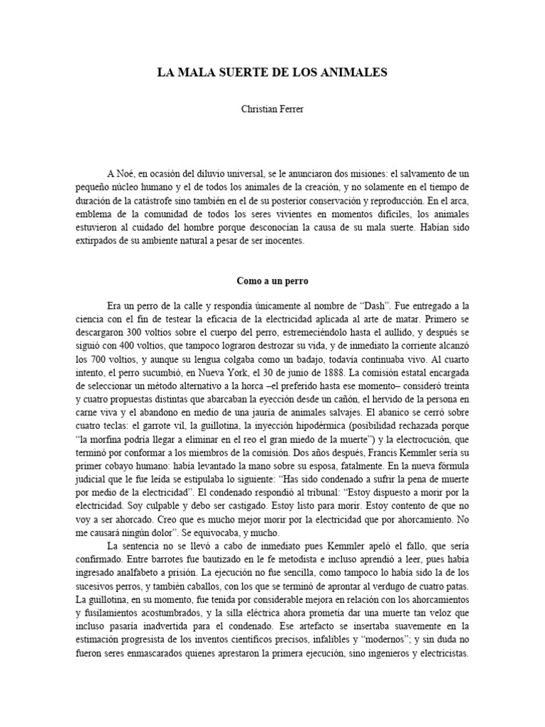 Christian Ferrer - La Mala Suerte de Los Animales | PDF | Aves ...