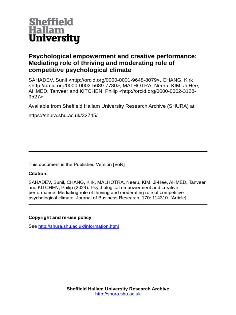 Empowerment's Impact on Creative Performance | PDF | Creativity ...