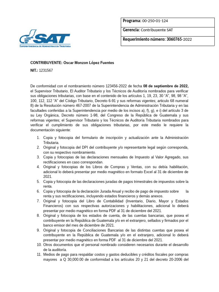 REQUERIMIENTO SAT | PDF | Bancos | Cheque