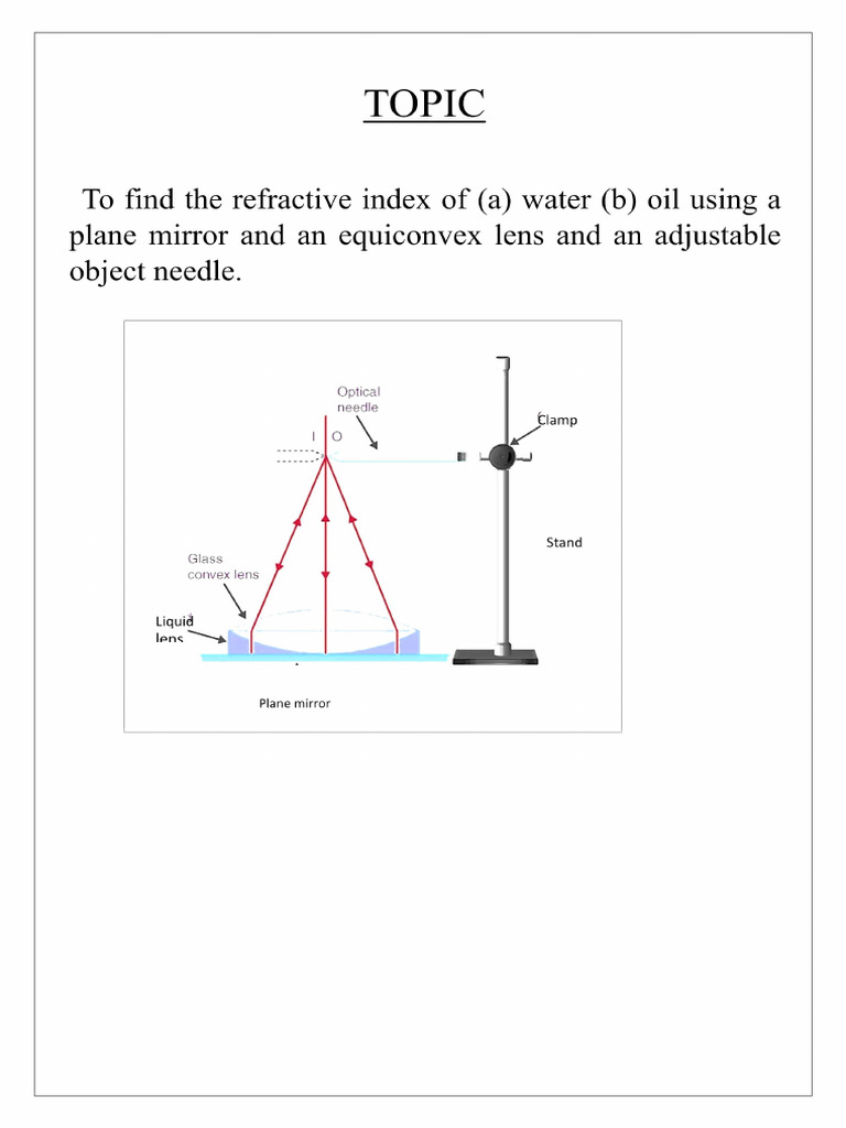 To Find Refractive Index of Water and Oil (Using Plane Mirror) (P) | PDF