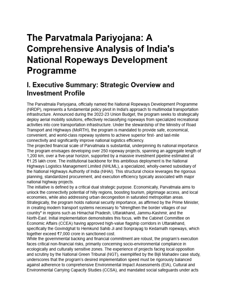 Parvatmala Pariyojana - Ropeway Development Details | PDF | Public ...