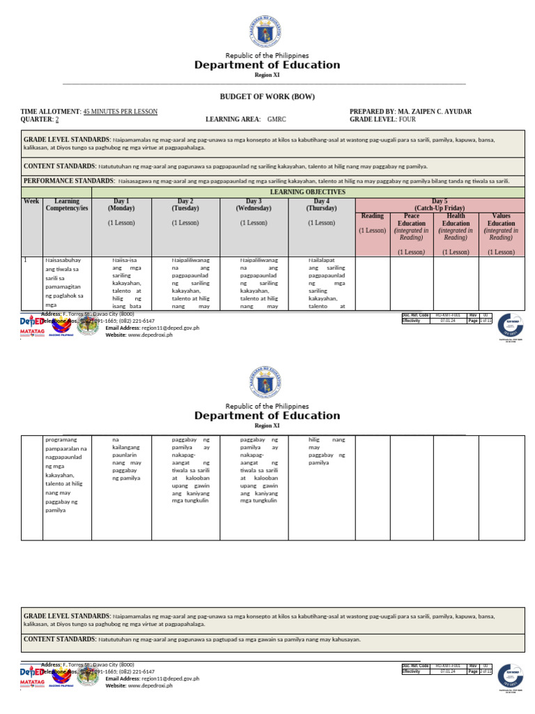 BOW GMRC Grade4 Q2 W1-8 | PDF