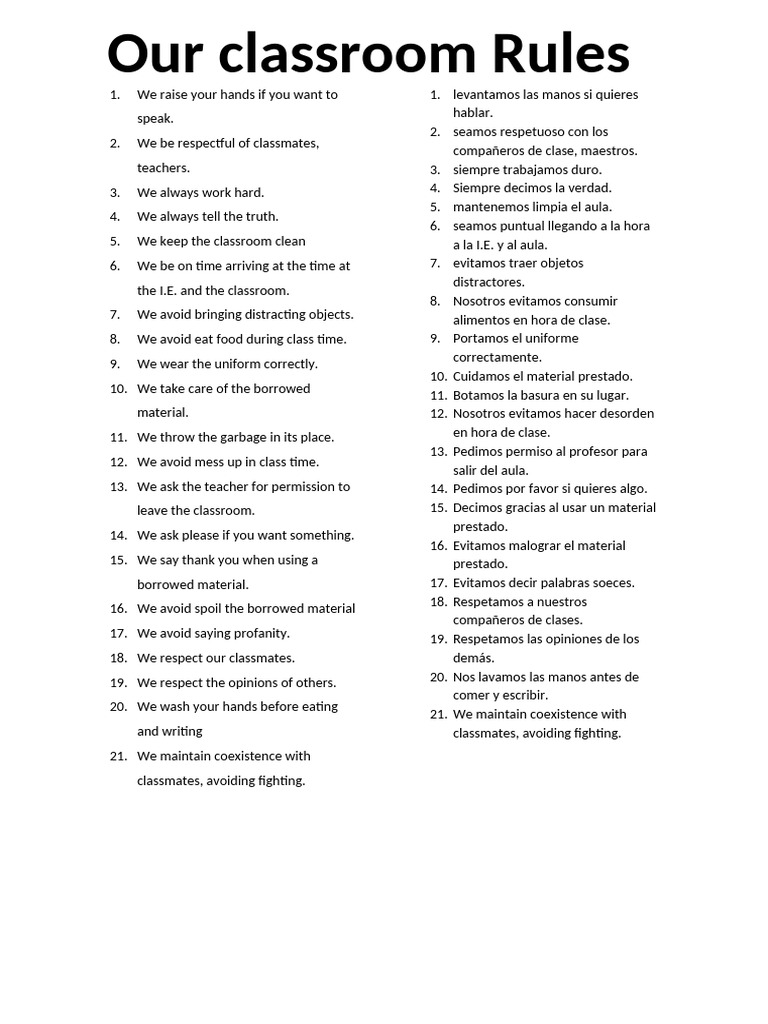 OUR CLASSROOM RULES | PDF