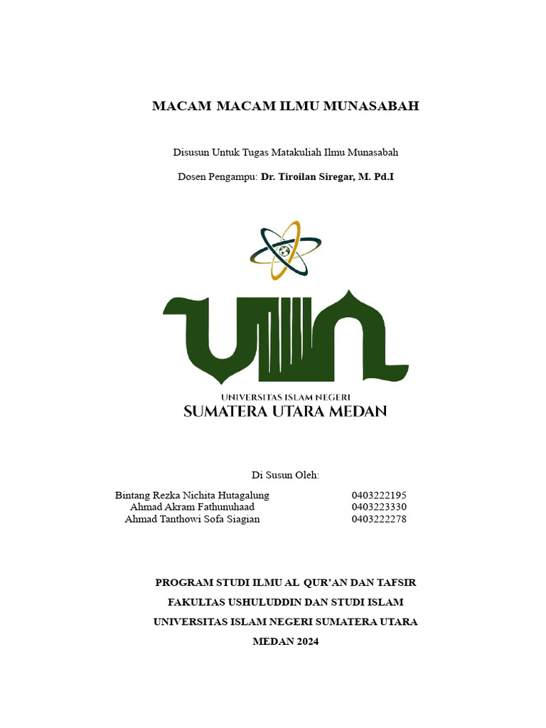 Jenis-Jenis Ilmu Munasabah Al-Qur'an | PDF