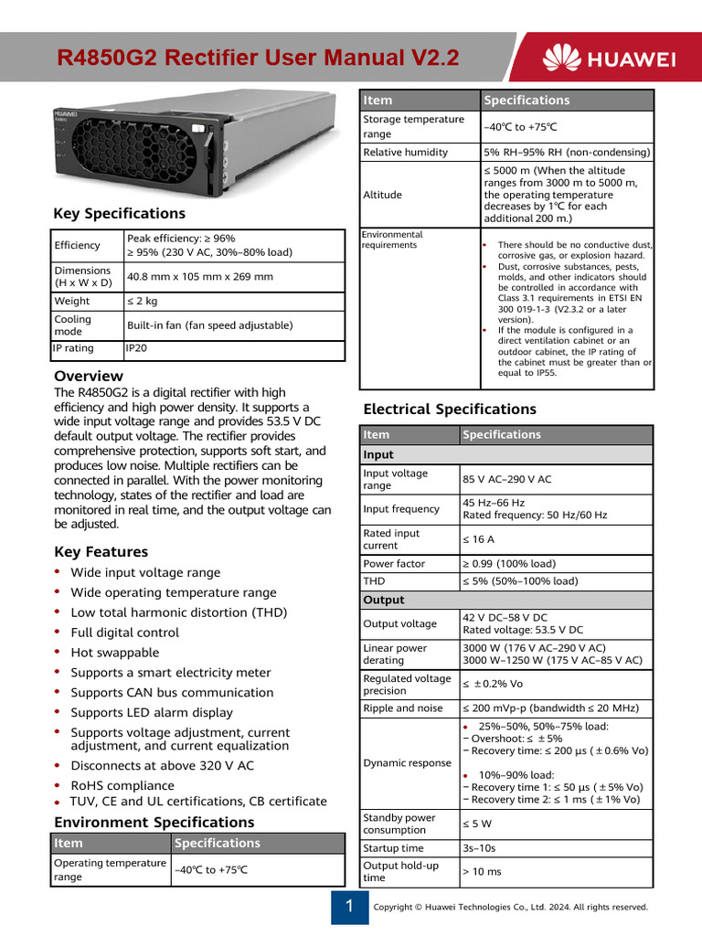 R4850G2 Rectifier User Manual | PDF | Power Supply | Rectifier