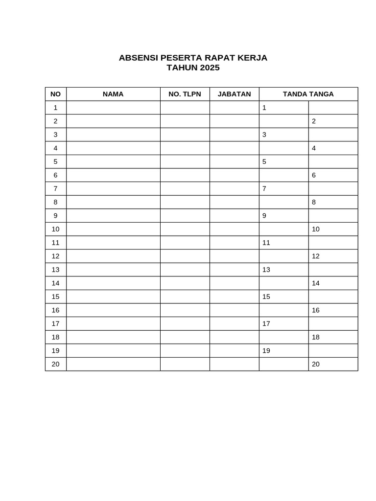 Absensi Rapat Kerja - Kosong | PDF