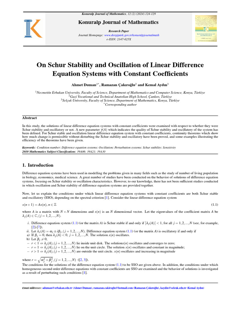 Schur Stability in Linear Difference Equations | PDF | Recurrence ...