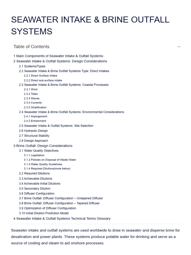 Seawater Intake & Brine Outfall Systems - EPCM | PDF | Desalination ...