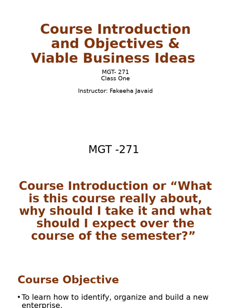 1.course Introduction and Objectives & Viable Business Ideas | PDF ...