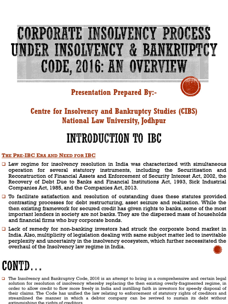An Overview of IBC and The CIRP | PDF | Bankruptcy | Insolvency