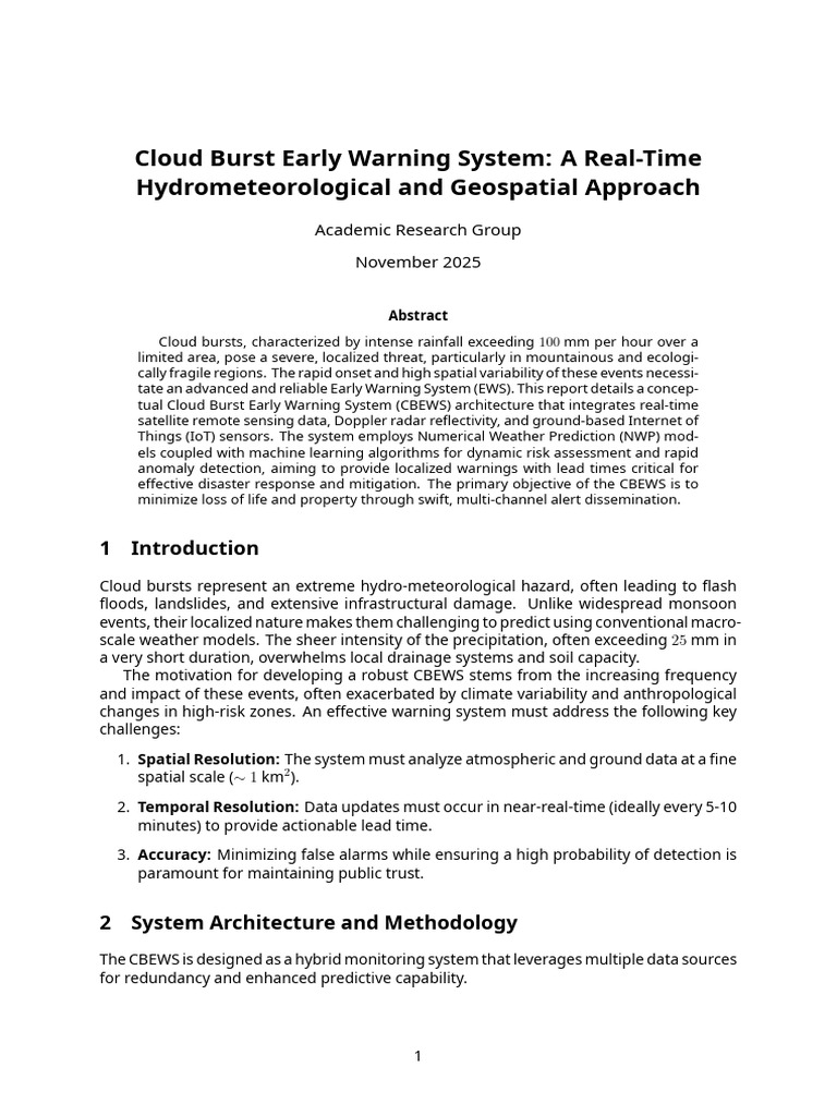 Cloud Burst Warning System Report | PDF | Rain | Internet Of Things