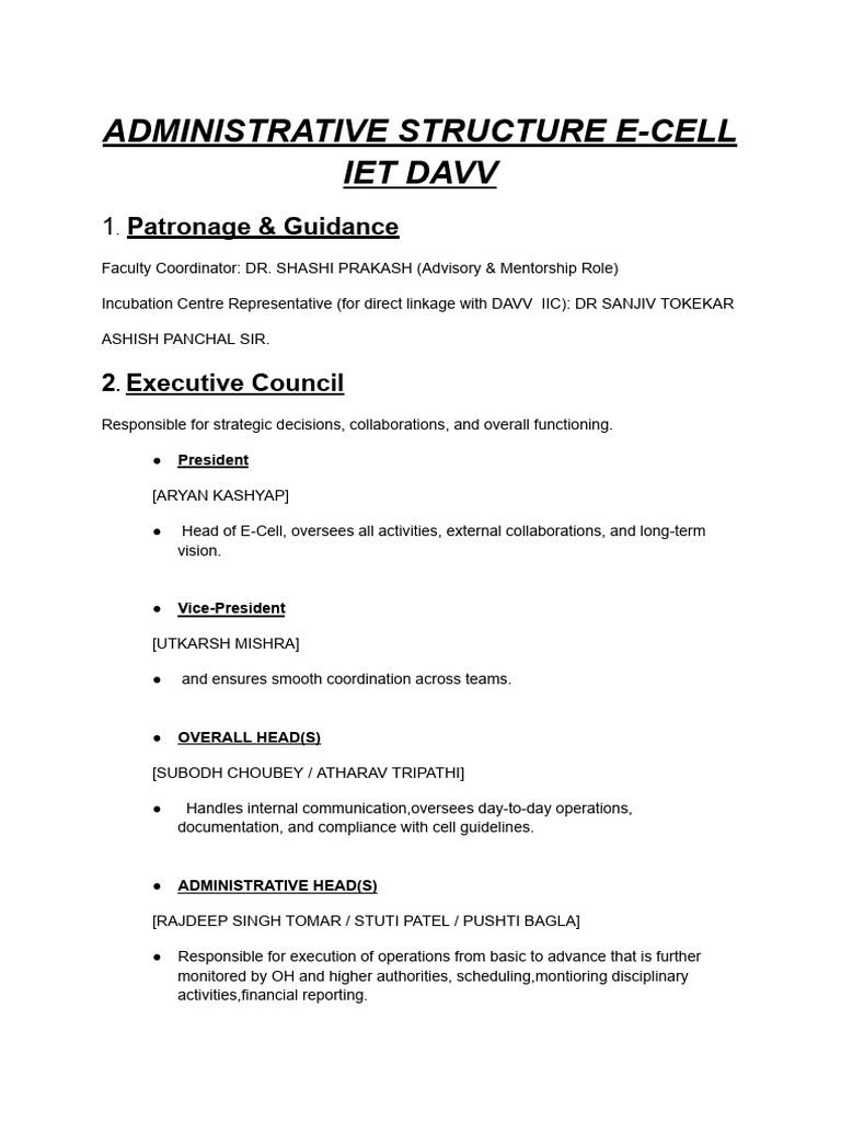 Administrative Structure E-Cell Iet Davv | PDF | Conflict Resolution