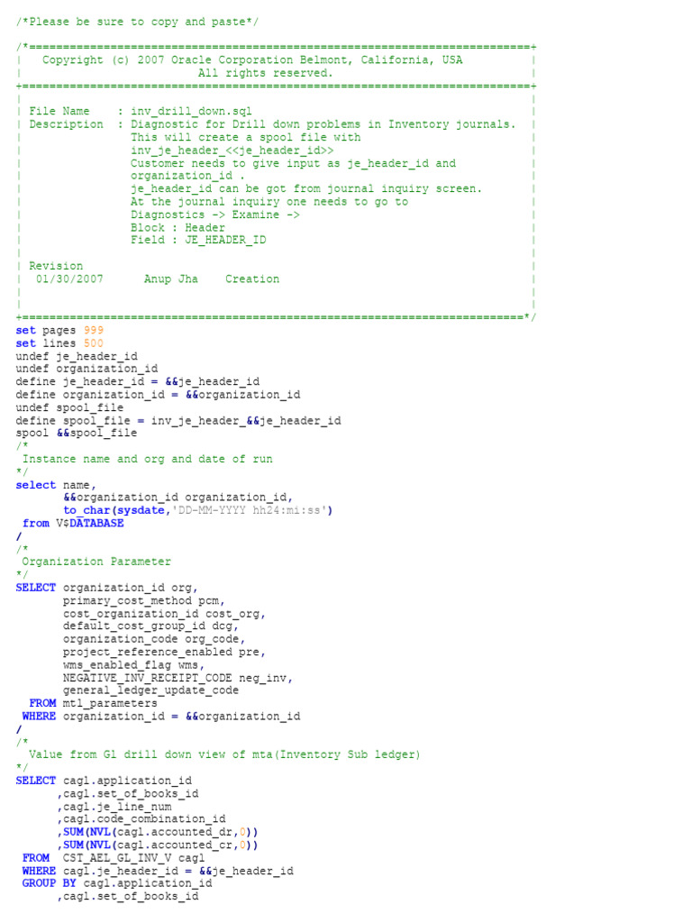 Inventory Drill Down Oracle EBS r12 | PDF | Sql | Information Retrieval