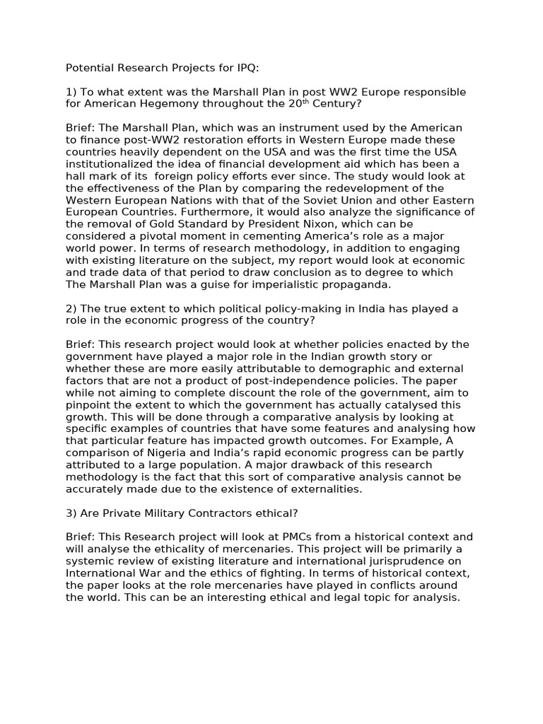 Research Projects on Global Politics and Economics | PDF | Marshall ...