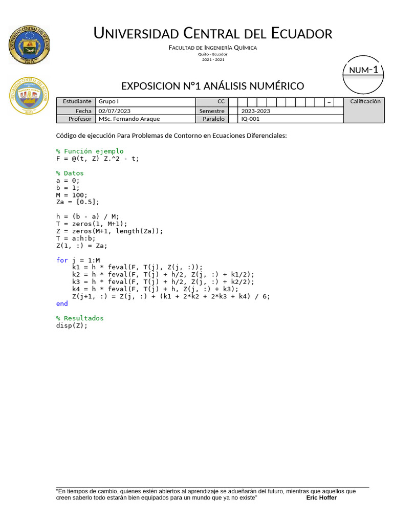 Código de MatLab para Problemas de Contorno | PDF