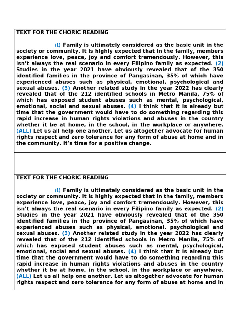 Text For The Choric Reading | PDF
