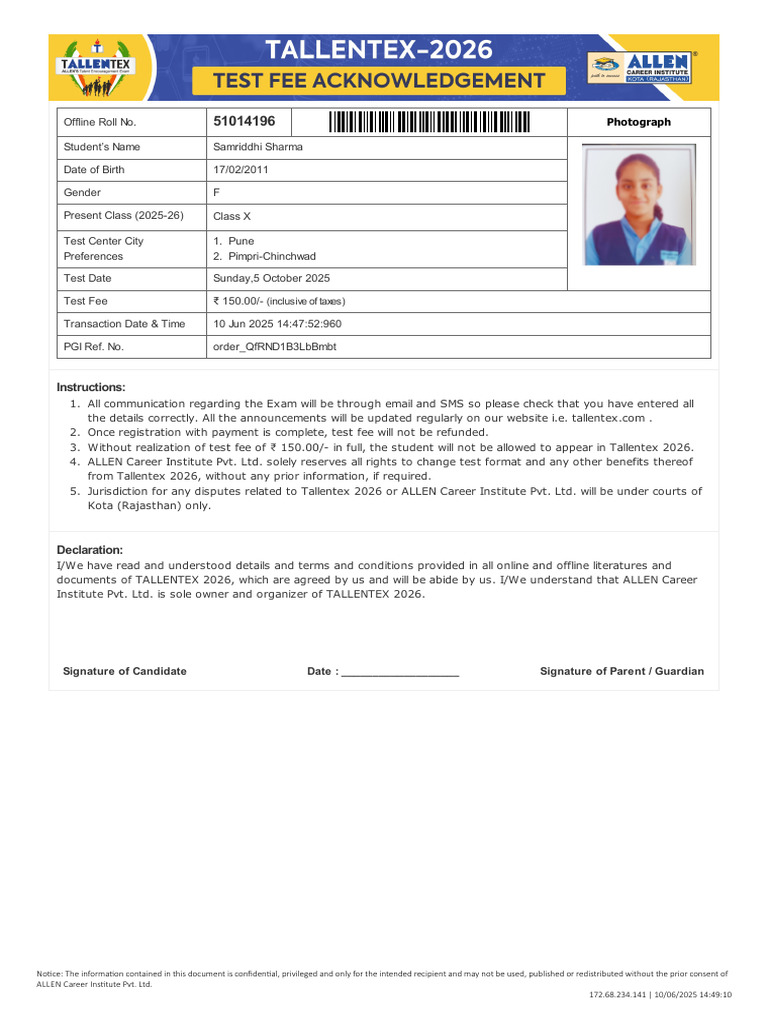 Tallentex Acknowledgement | PDF | Payments