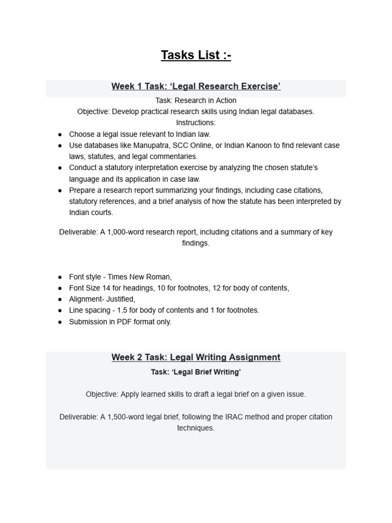Legal Research and Writing Course and Workshop Tasks - MyCaptain | PDF ...