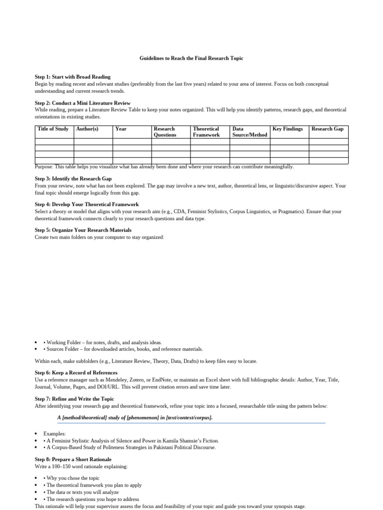 Guidelines To Reach The Final Research Topic | PDF | Theory | Linguistics