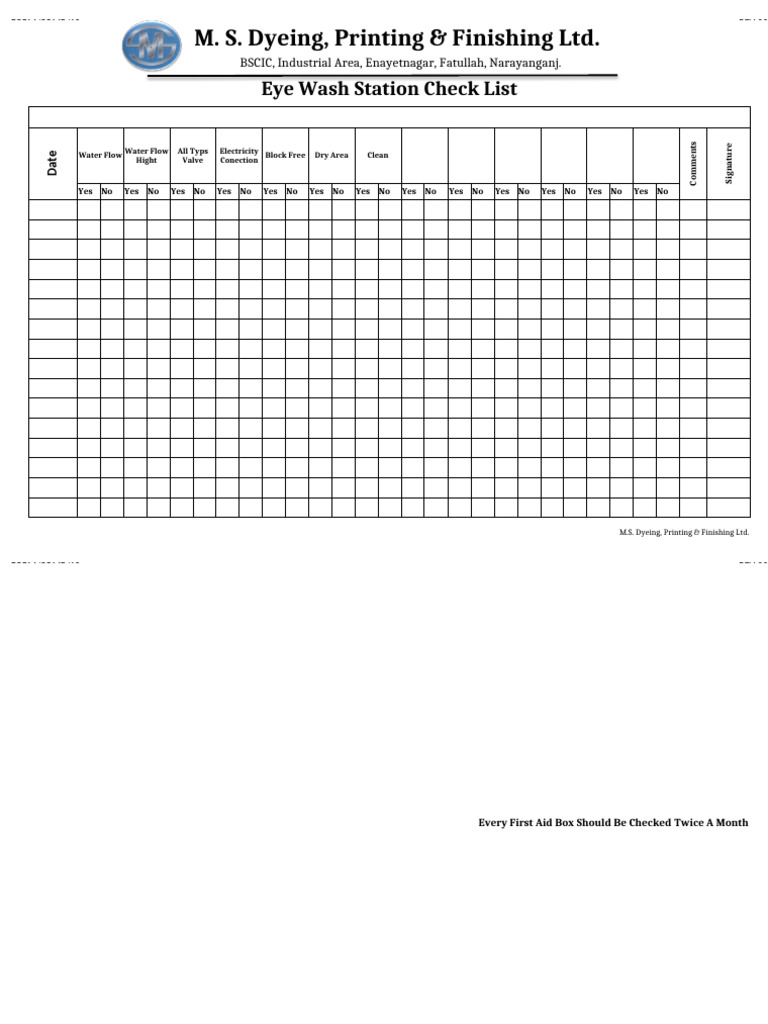 Eye Wash Station Inspection Checklist | PDF