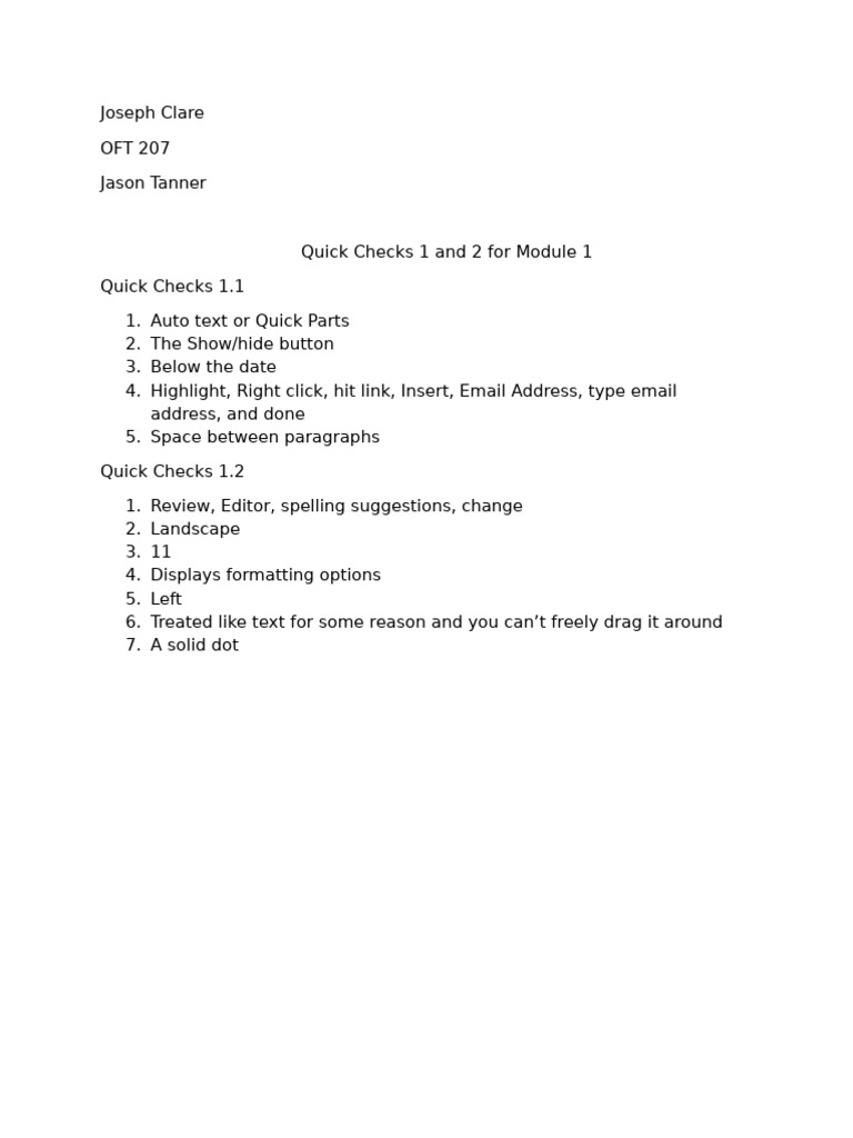 Quick Checks For Module 1 | PDF