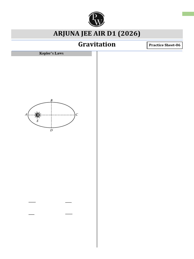 PS 06 Gravitation Arjuna JEE AIR D1 2026 Shivendu Mishra Sir Pawan | PDF | Orbit | Angular Momentum