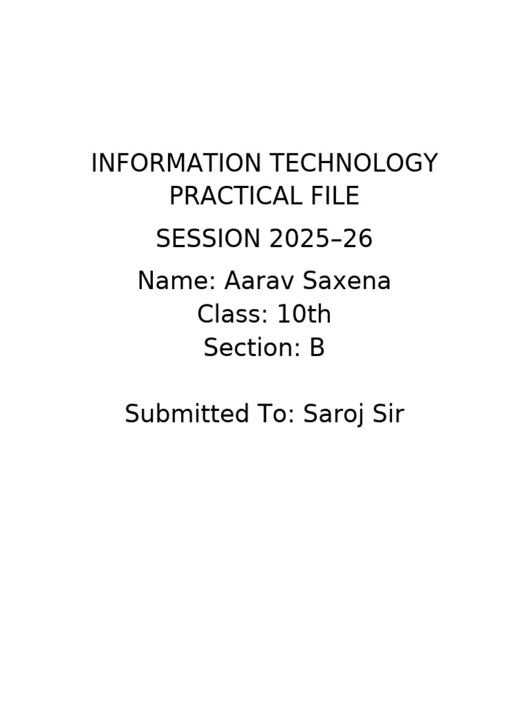 Information Technology Practical File Aarav Saxena Updated | PDF | Spreadsheet | Computing