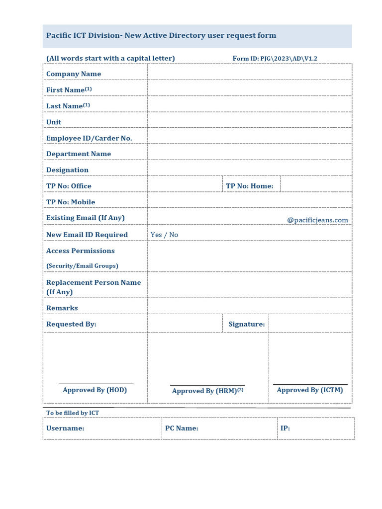 New Active Directory User Request Form | PDF