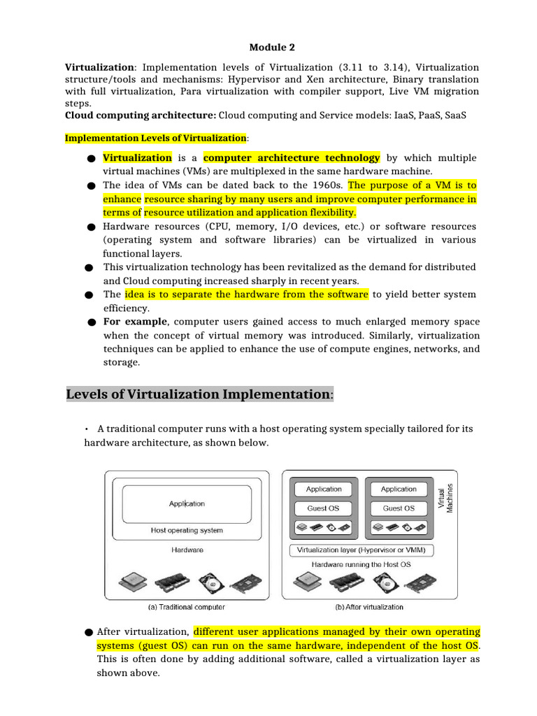 Cloud Computing Module-2 PART-1 | PDF | Virtualization | Virtual Machine