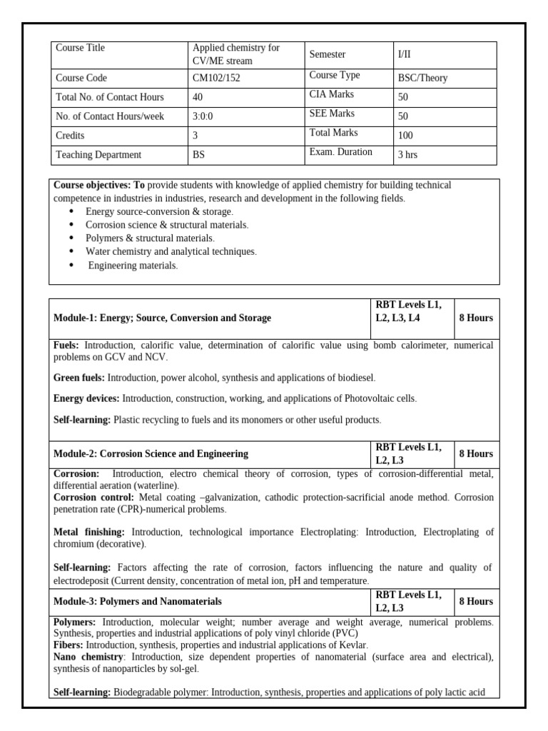 Applied Chemistry for Engineering Students | PDF | Corrosion | Chemistry